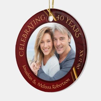40th Anniversary Photo, Ruby Red and Gold Custom Ceramic Ornament | Zazzle