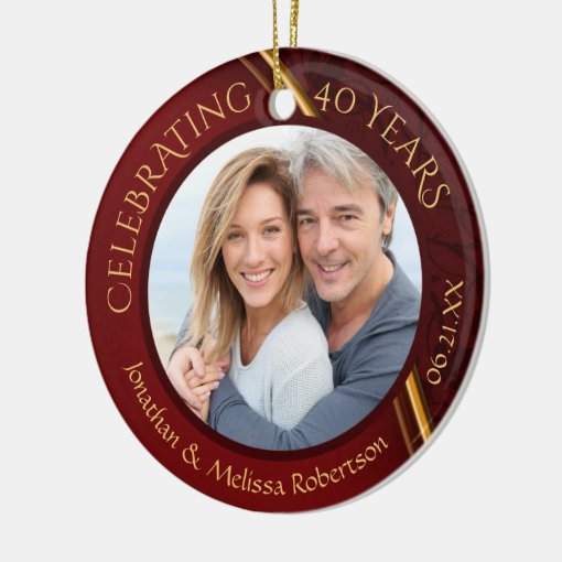 40th Anniversary Photo, Ruby Red and Gold Custom Ceramic Ornament | Zazzle