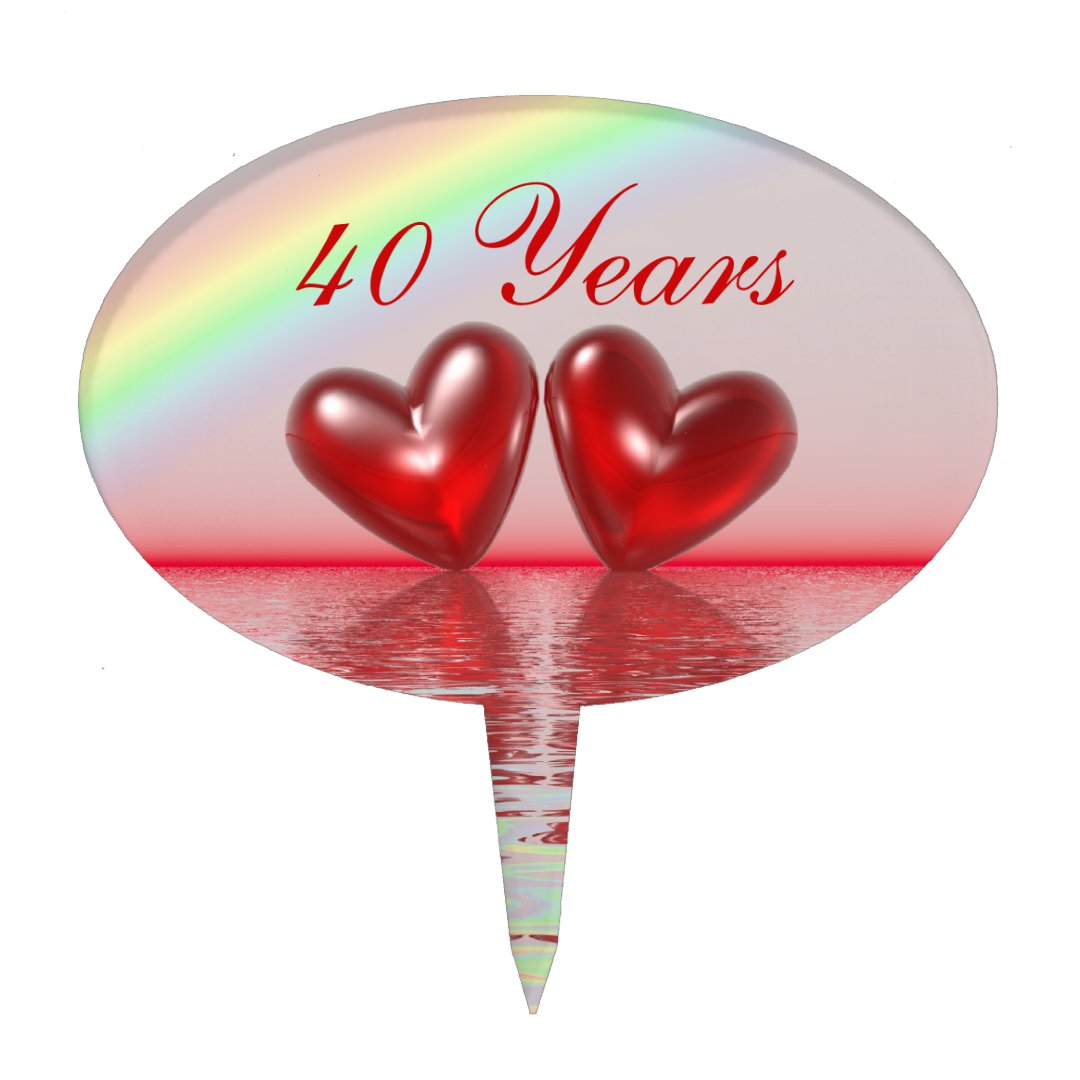 40th Anniversary Ruby Hearts Cake Topper | Zazzle