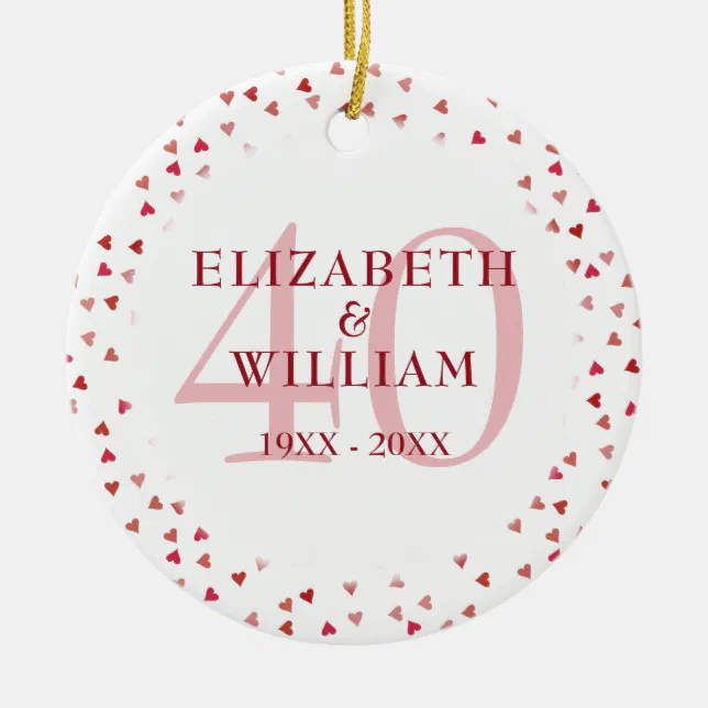 40th Anniversary Ruby Hearts Ceramic Ornament | Zazzle