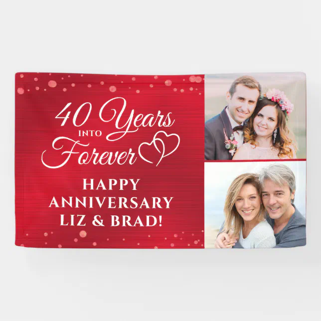 40th Anniversary Ruby Hearts YEARS INTO FOREVER Banner | Zazzle