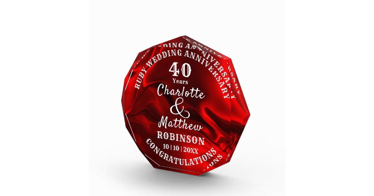 40th Anniversary Ruby Wedding Gift Personalized | Zazzle