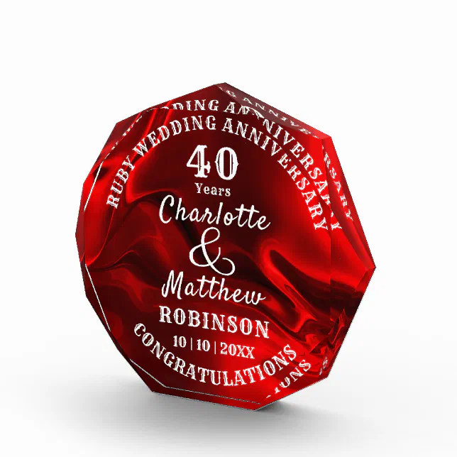40th Anniversary Ruby Wedding Gift Personalized | Zazzle