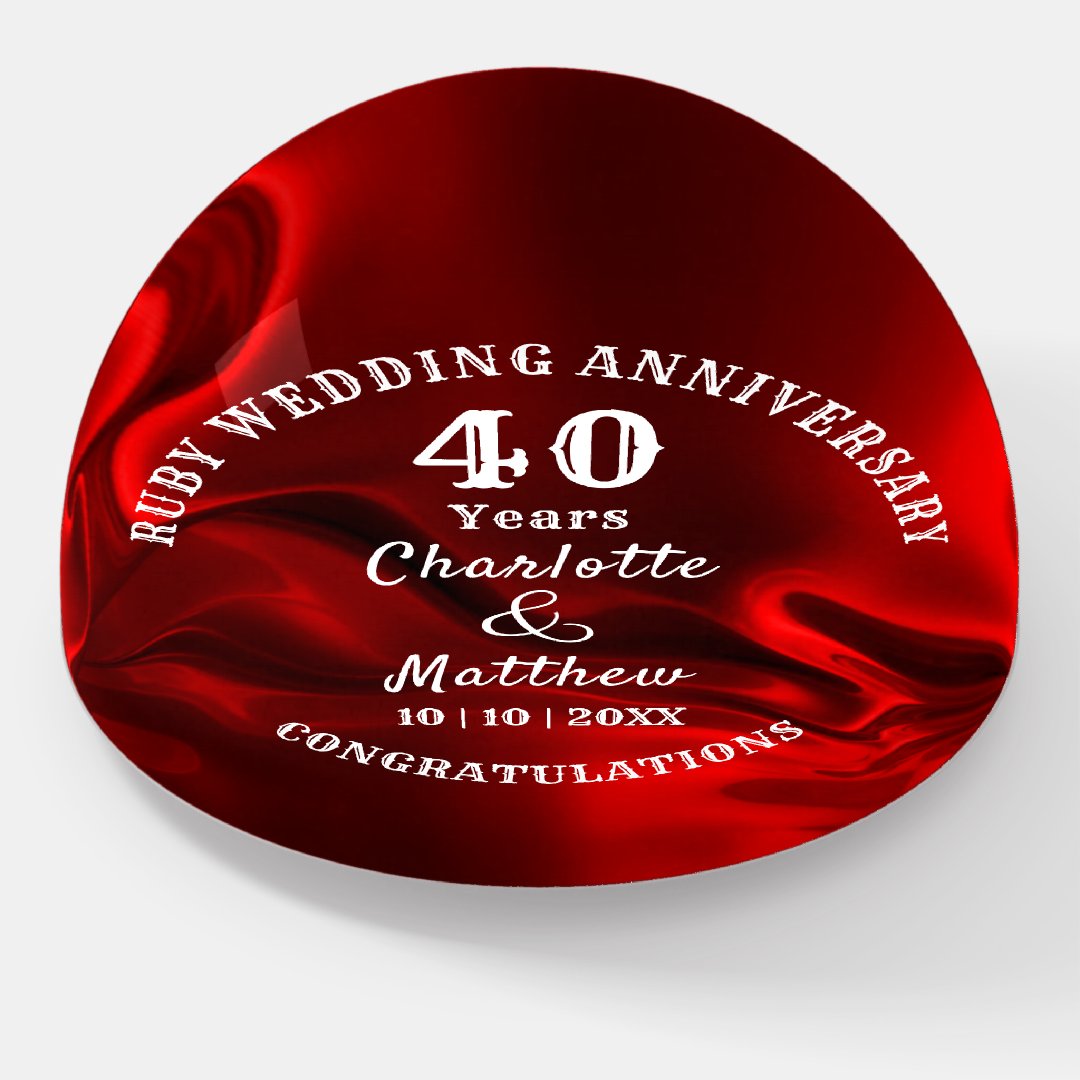 40th Anniversary Ruby Wedding Gift Personalized Paperweight | Zazzle
