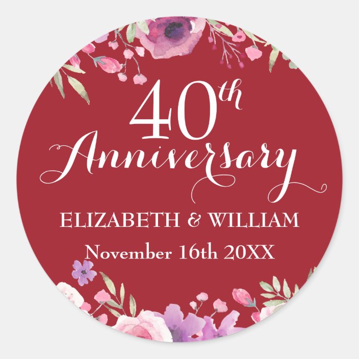 40th Anniversary Watercolour Roses Classic Round Sticker | Zazzle.com