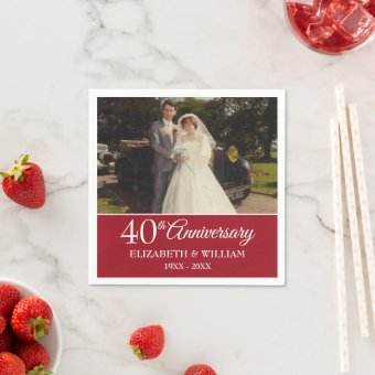 40th Anniversary Wedding Photo Elegant Ruby Napkins | Zazzle