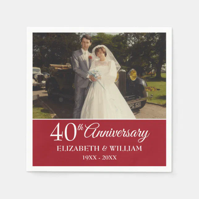 40th Anniversary Wedding Photo Elegant Ruby Napkins | Zazzle