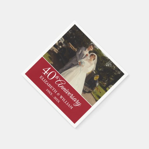 40th Anniversary Wedding Photo Elegant Ruby Napkins | Zazzle