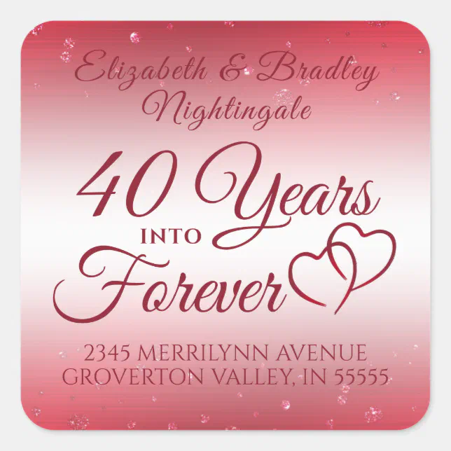 40th Anniversary YEARS INTO FOREVER Return Address Square Sticker | Zazzle