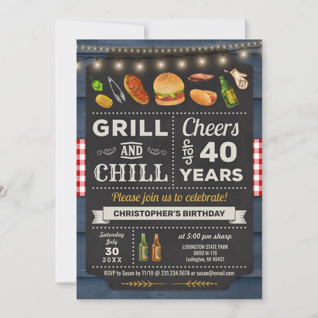 40th BBQ Grill and Chill Birthday Invitation | Zazzle