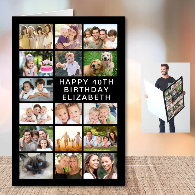 40th Birthday 16 Photo Collage Jumbo Card | Zazzle