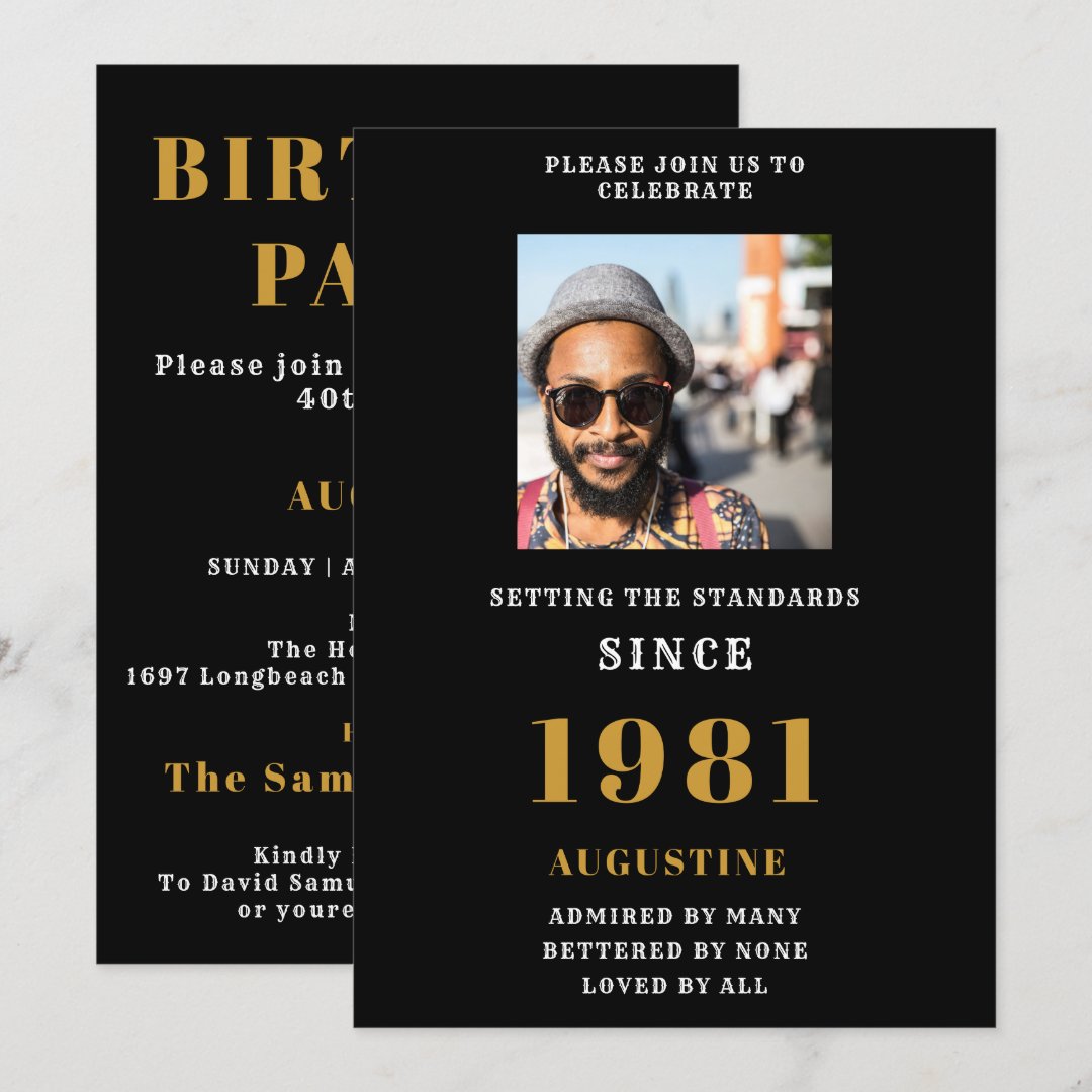40th Birthday 1981 Black Gold Photo Template | Zazzle