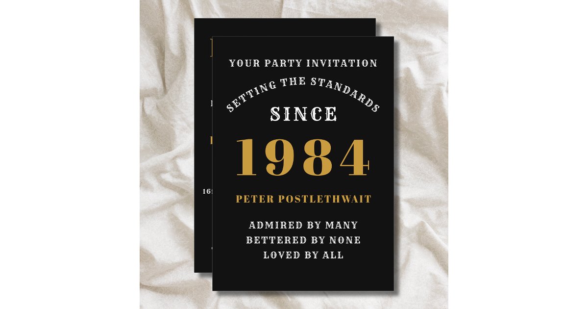 40th Birthday 1984 Black Gold Personalized For Him Invitation | Zazzle