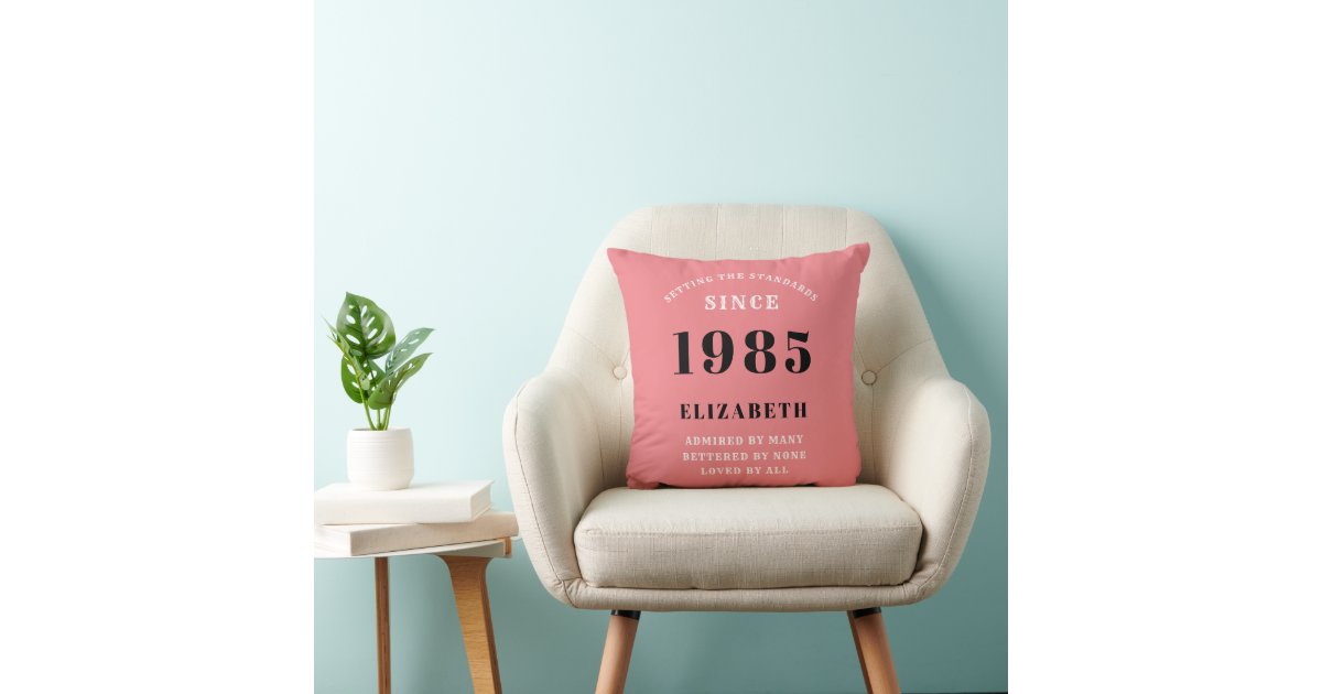 40th Birthday 1985 Pink Girly Elegant Chic Throw Pillow | Zazzle