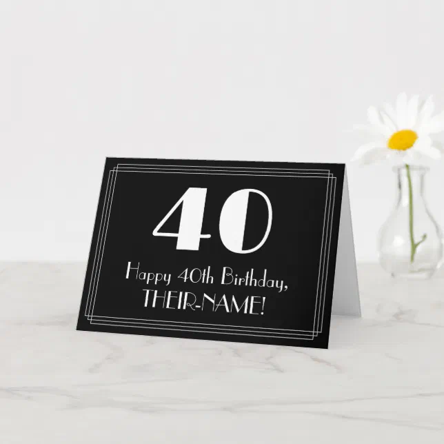 40th Birthday ~ Art Deco Inspired Look "40", Name Card | Zazzle