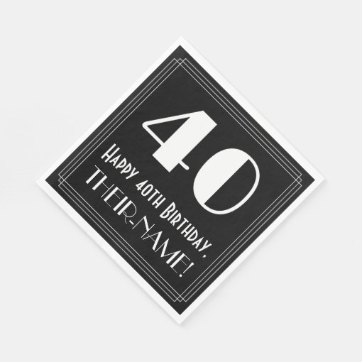 40th Birthday ~ Art Deco Inspired Look "40", Name Napkins | Zazzle