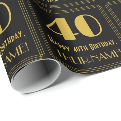 40th Birthday ~ Art Deco Inspired Look "40", Name Wrapping Paper | Zazzle