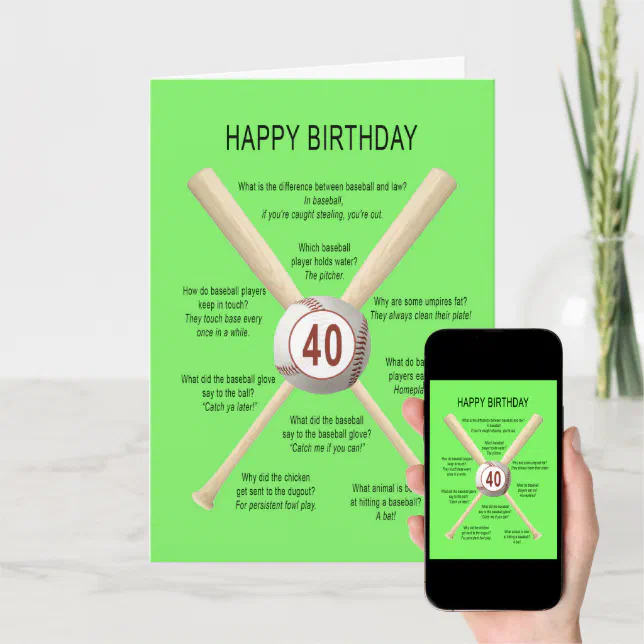 40th birthday baseball jokes card | Zazzle