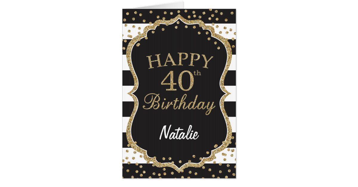 40th Birthday Black Gold Glitter Extra Large Jumbo Card | Zazzle