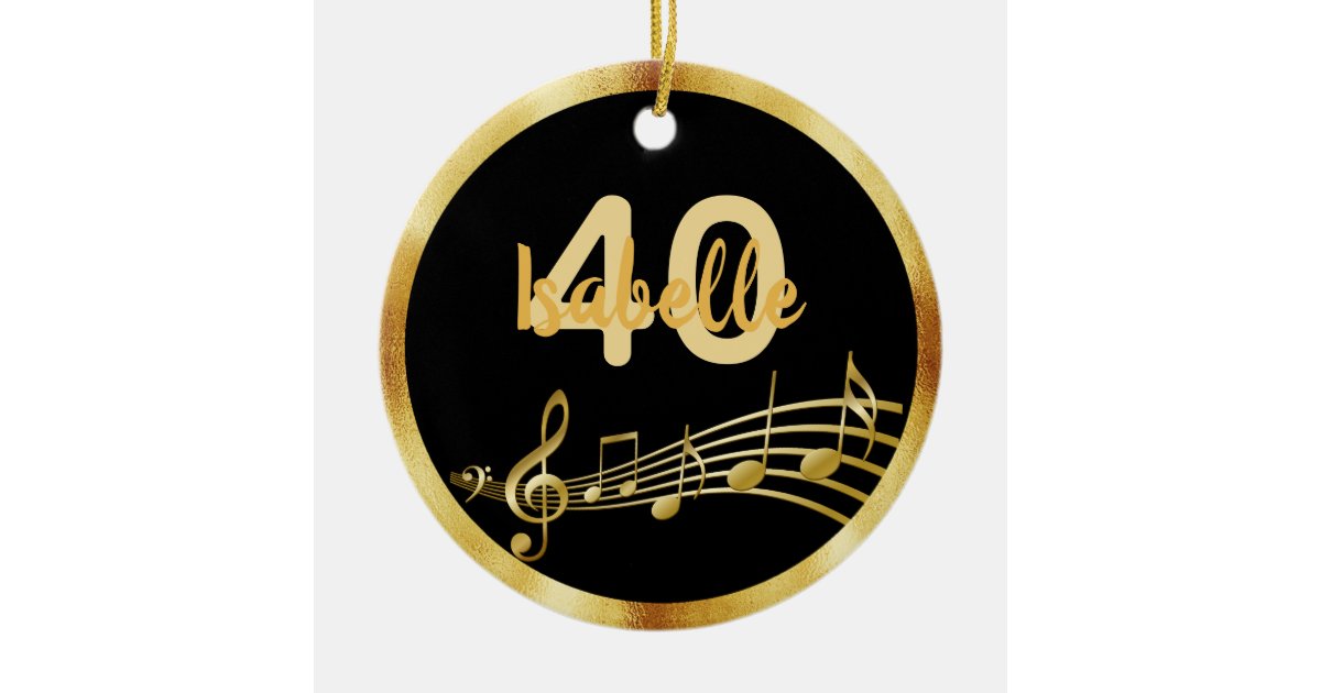 40th birthday black gold music notes ceramic ornament | Zazzle