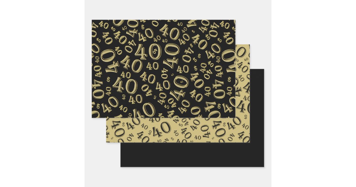 40th Birthday black/Gold Random Number Pattern 40 Wrapping Paper Sheets ...