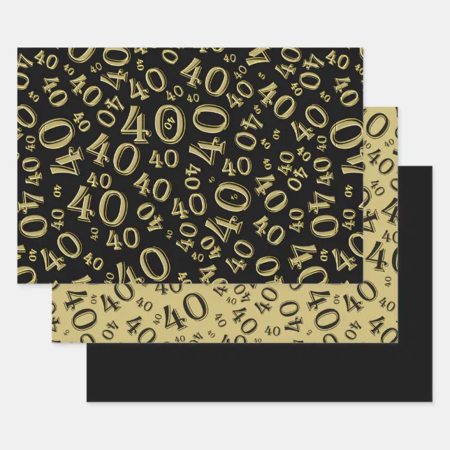 40th Birthday black/Gold Random Number Pattern 40 Wrapping Paper Sheets ...