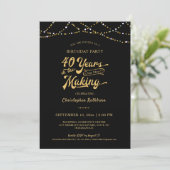 40th Birthday Black Gold String Lights Invitation | Zazzle