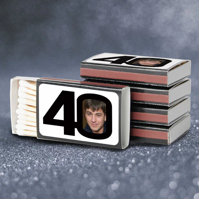40th birthday black white fun photo party favor matchboxes | Zazzle