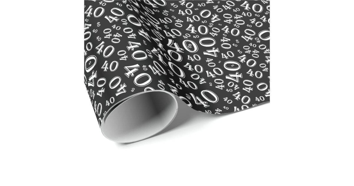 40th Birthday Black/White Random Number Pattern 40 Wrapping Paper | Zazzle