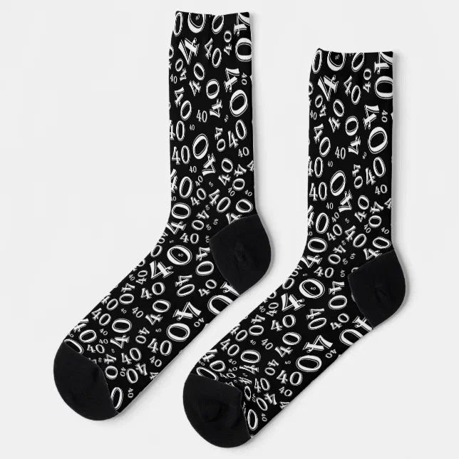 40th Birthday Black/White Random Number Pattern Socks | Zazzle