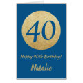 40th Birthday Blue and Gold Extra Large Jumbo Card | Zazzle