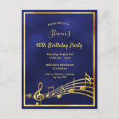 40th birthday blue gold music notes invitation | Zazzle