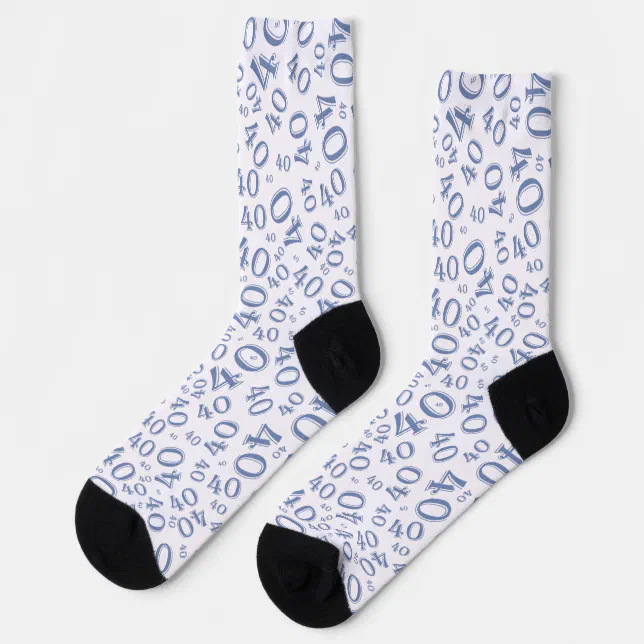 40th Birthday Blue Random Number Pattern Socks | Zazzle