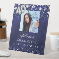40th Birthday blue silver stars photo welcome Pedestal Sign | Zazzle