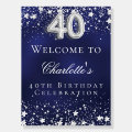 40th Birthday blue silver stars welcome party Foam Board | Zazzle