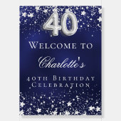 40th Birthday blue silver stars welcome party Foam Board | Zazzle