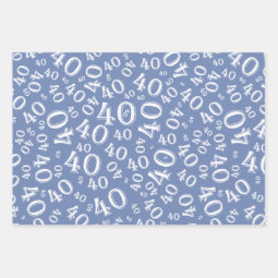40th Birthday Blue & White Number Pattern 40 Wrapping Paper Sheets | Zazzle