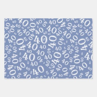 40th Birthday Blue & White Number Pattern 40 Wrapping Paper Sheets | Zazzle