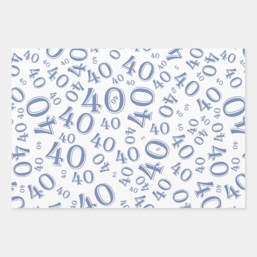 40th Birthday Blue & White Number Pattern 40 Wrapping Paper Sheets | Zazzle