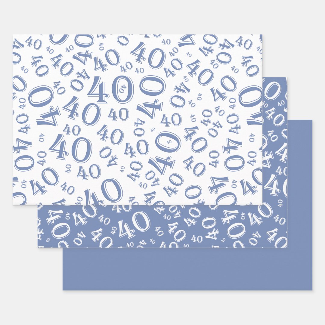 40th Birthday Blue & White Number Pattern 40 Wrapping Paper Sheets | Zazzle