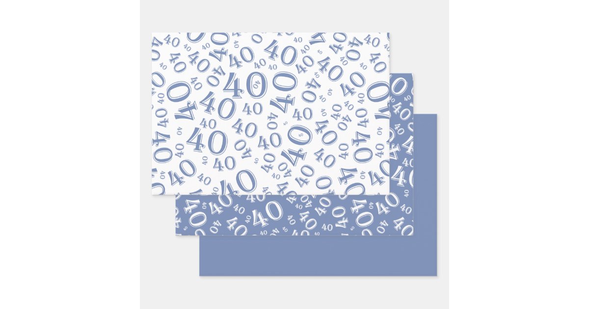 40th Birthday Blue & White Number Pattern 40 Wrapping Paper Sheets | Zazzle