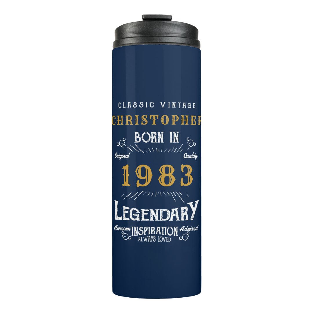 40th Birthday Born 1983 Legend Blue Gold Add Name Thermal Tumbler | Zazzle