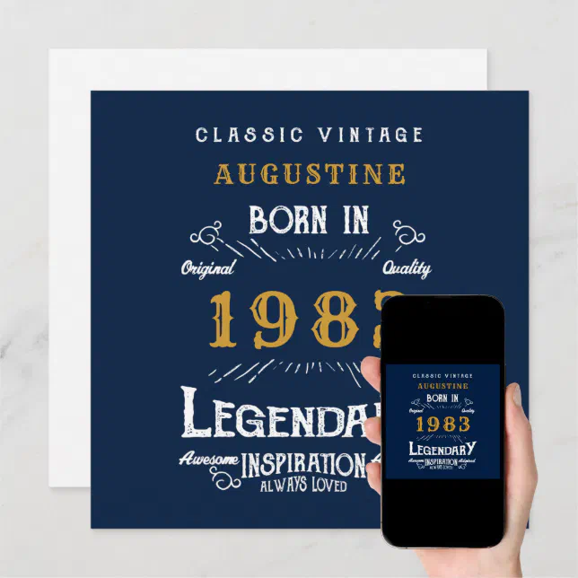 40th Birthday Born 1983 Legend Blue Gold Greeting Card | Zazzle