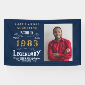 40th Birthday Born 1983 Legend Blue Gold Photo Banner | Zazzle