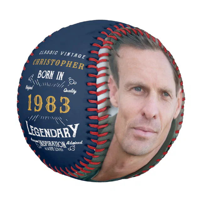 40th Birthday Born 1983 Monogram Photo Legend Blue Baseball | Zazzle