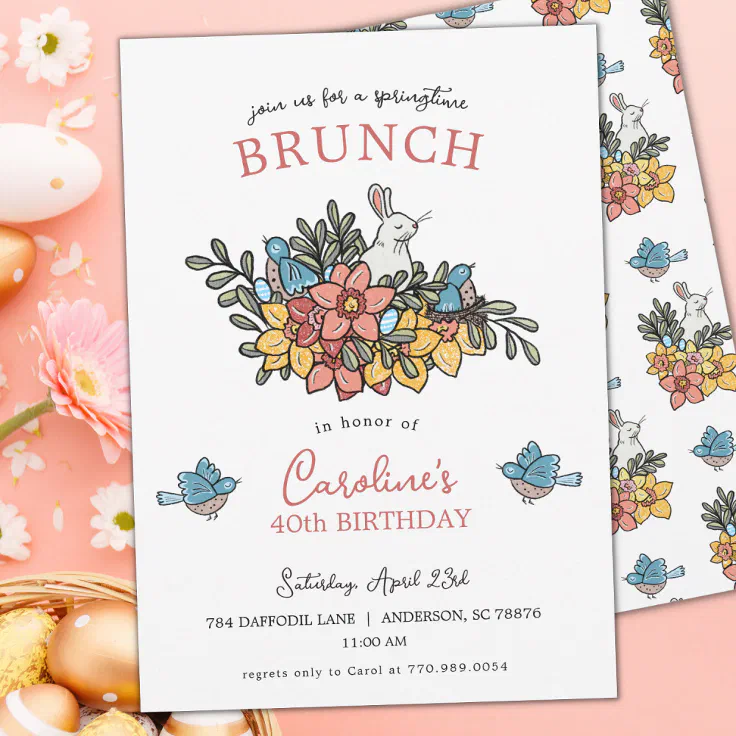 40th Birthday Brunch Springtime Invitation | Zazzle