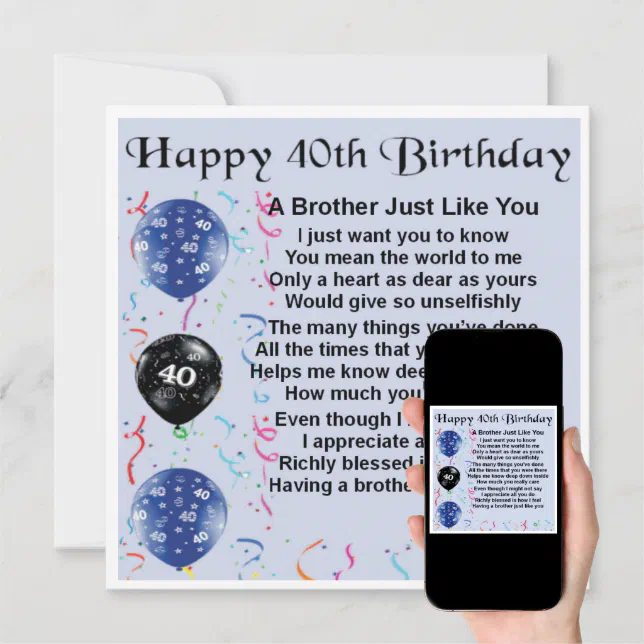 40th Birthday Card - Brother | Zazzle
