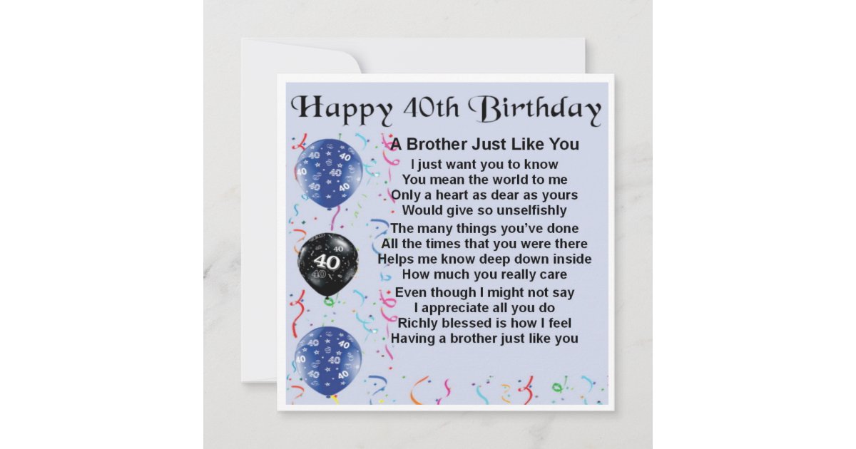 40th Birthday Card - Brother | Zazzle