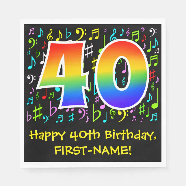 40th Birthday - Colorful Music Symbols, Rainbow 40 Napkins | Zazzle
