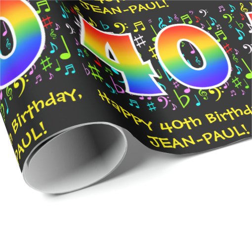 40th Birthday: Colorful Music Symbols, Rainbow 40 Wrapping Paper | Zazzle